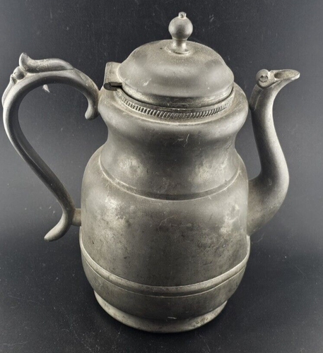 PEWTER Metal COFFEE Pot Teapot TEA Kettle Pitcher Hinged Antique Civil ...