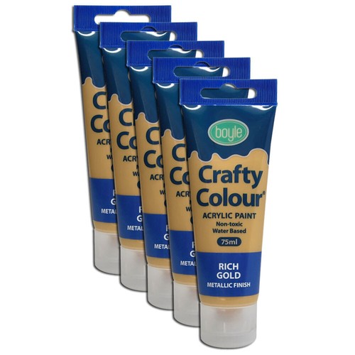 5x Crafty Colour Art 75ml Acrylic Paint Tube Water-Based Metallic Rich ...
