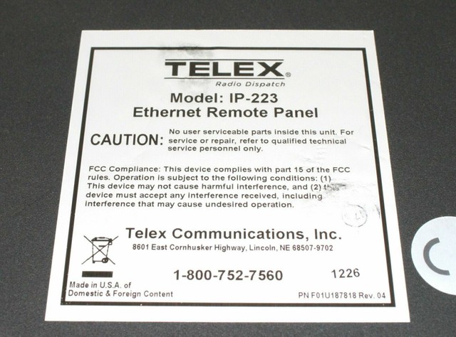 Telex Model Ip-223 Dual Ethernet IP Remote Adapter Panel for sale ...