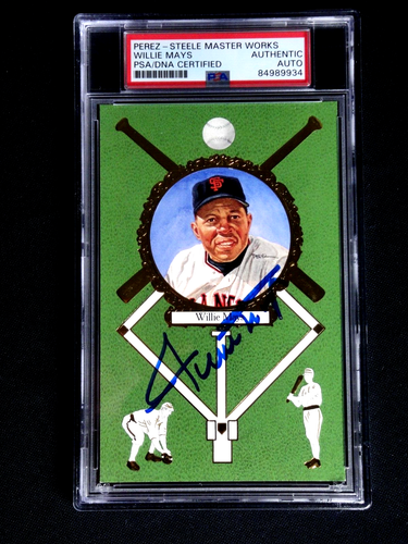 WILLIE MAYS PSA/DNA SIGNED PEREZ STEELE MASTER WORKS HOF POSTCARD #13 ...