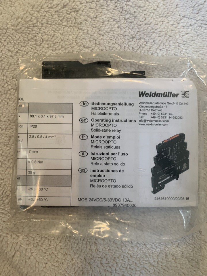 Weidmüller 8937940000 Solid-State Relay MOS 24VDC/5-33VDC 10A | eBay