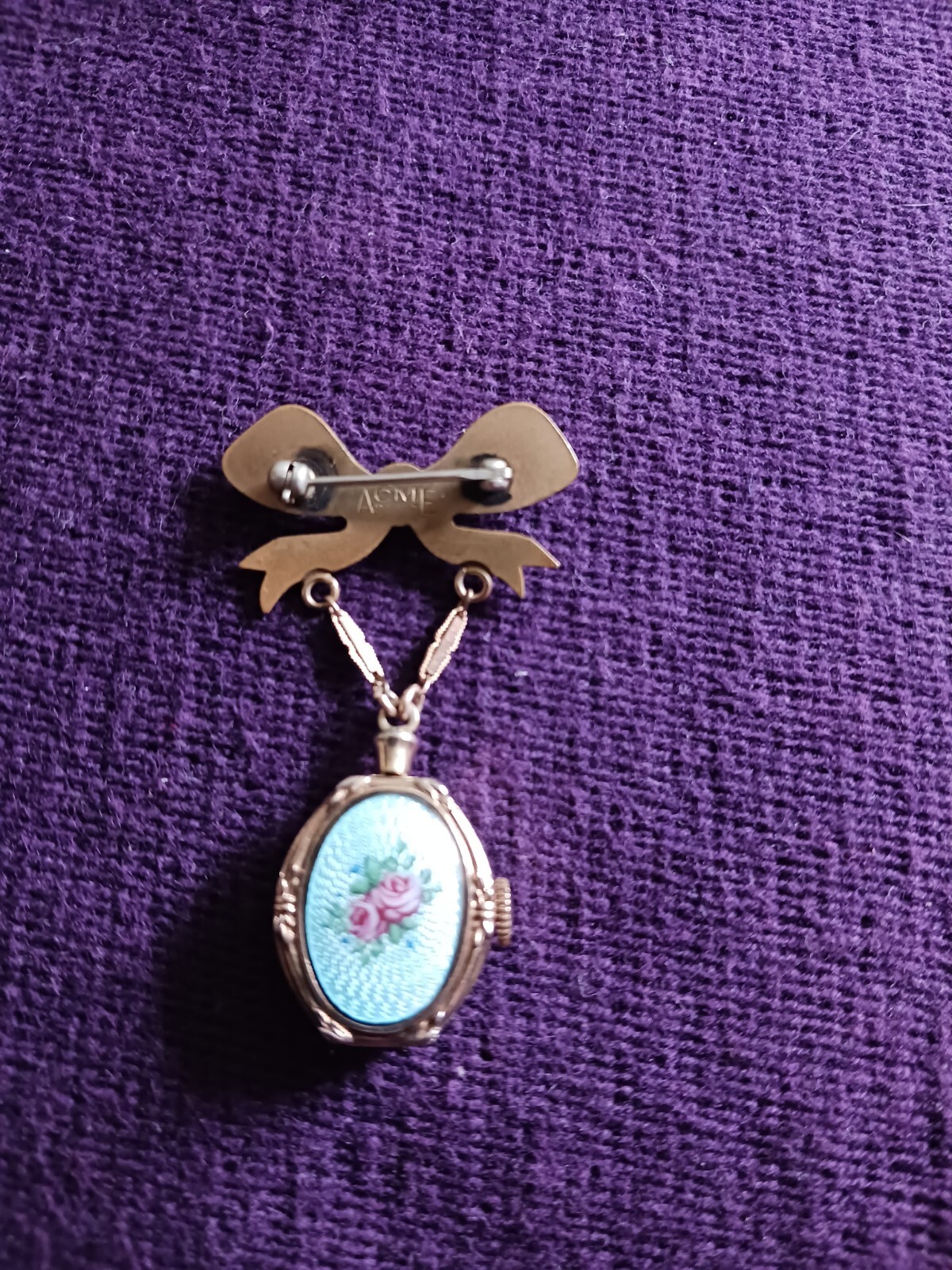 WORKING Banner Acme 10K Gold Watch Brooch Pin Bow Flo… - Gem