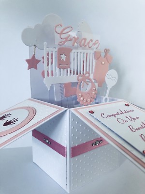 Handmade Personalised New Baby Box Card Own Wording Boy Girl Birth ...
