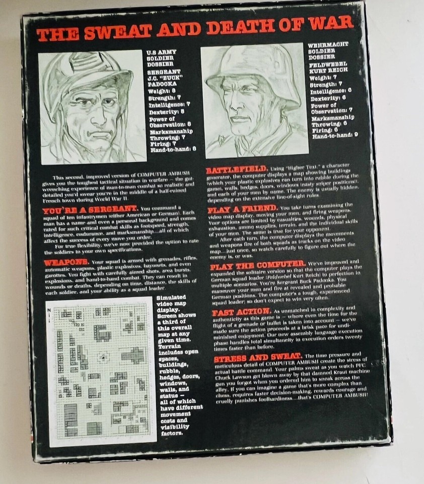 COMPUTER AMBUSH SSI 1982 2nd Ed. Strategic Simulations War Game 48K ...