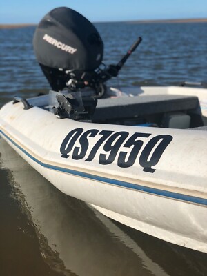 3M 2x Boat Rego Stickers 150mm H x 580mm W Boat Jetski Rego sricker ...