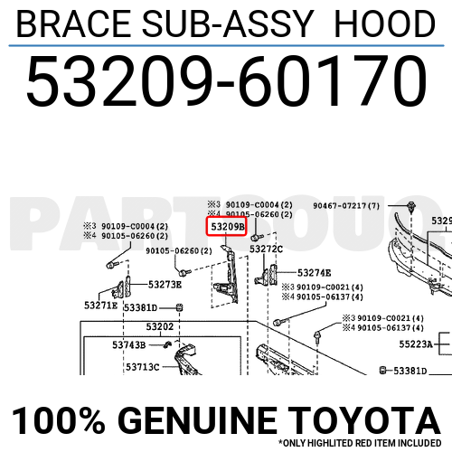 5320960170 Genuine Toyota BRACE SUB-ASSY HOOD 53209-60170 | eBay
