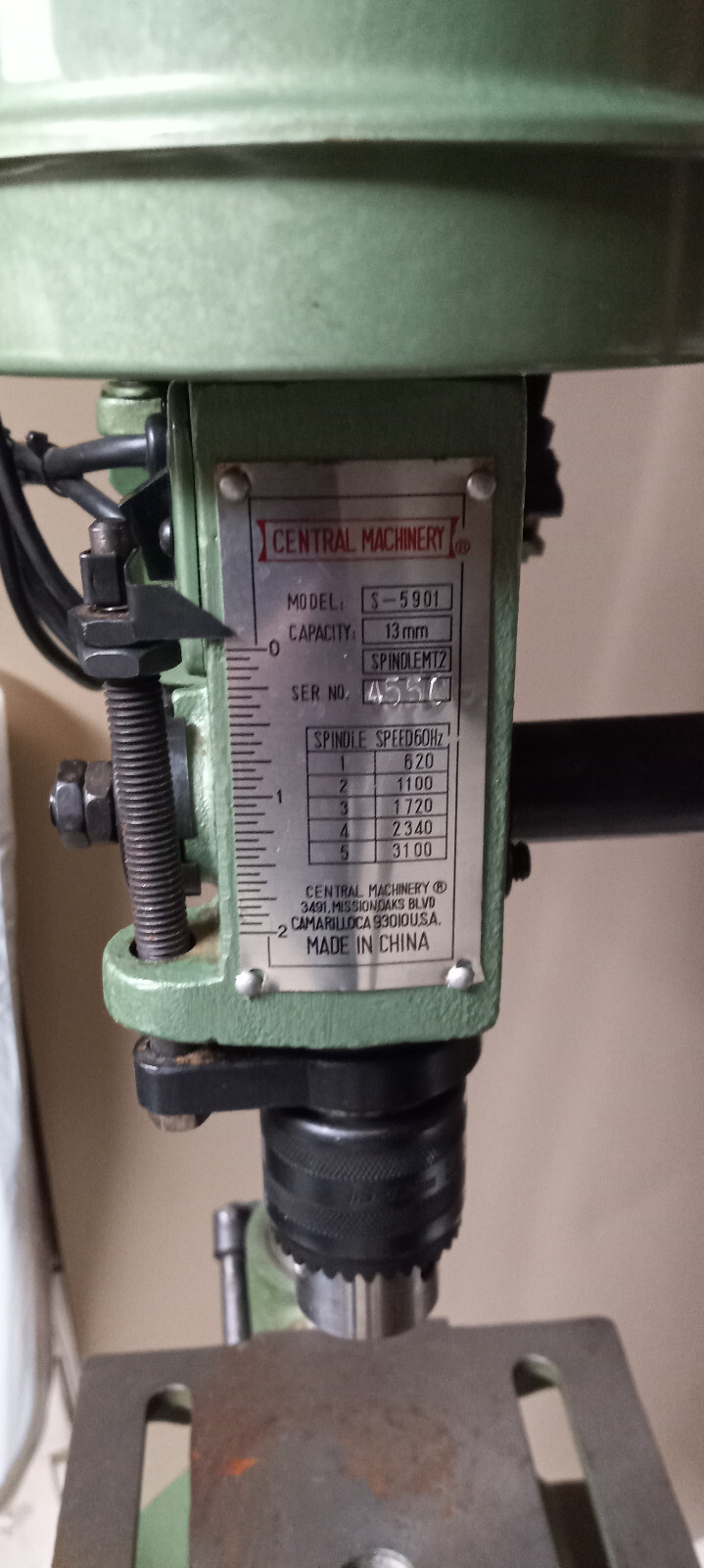 Central Machinery Drill Press, Model S-5901, 1/3HP, 1420RPM, 110 Volt ...