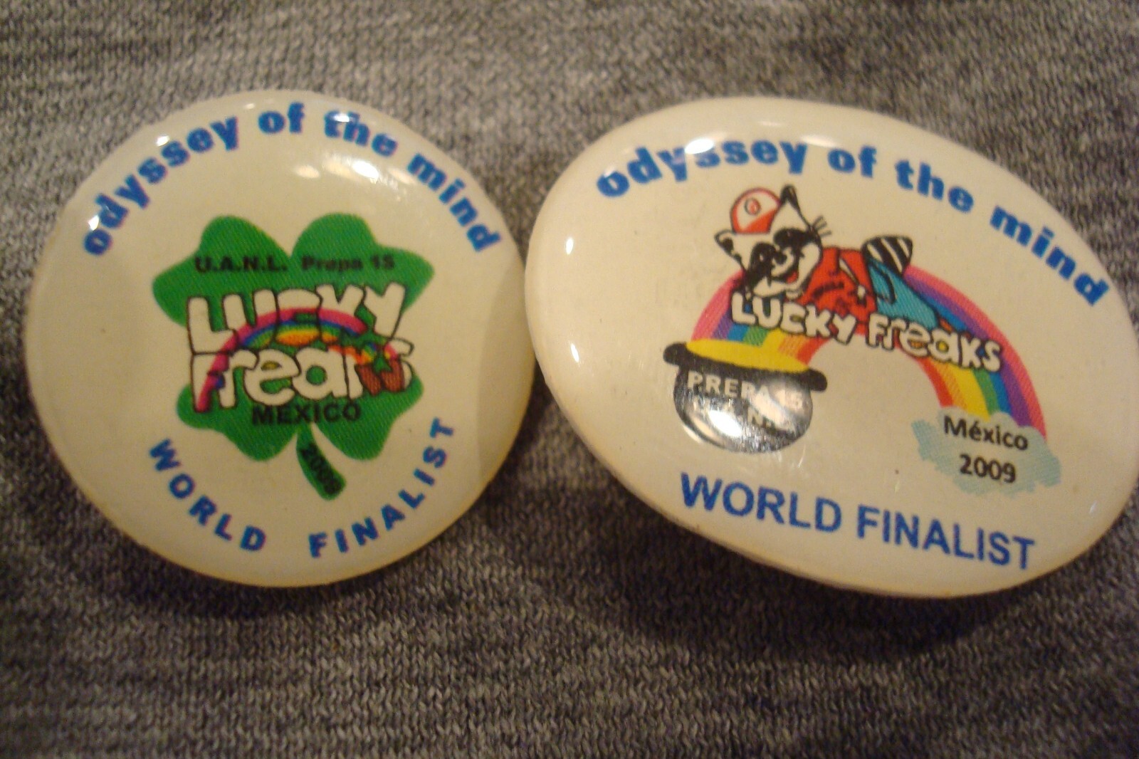 2 2009 Mexico Odyssey of the Mind Pins Lucky Freaks 4 leaf clover RB ...