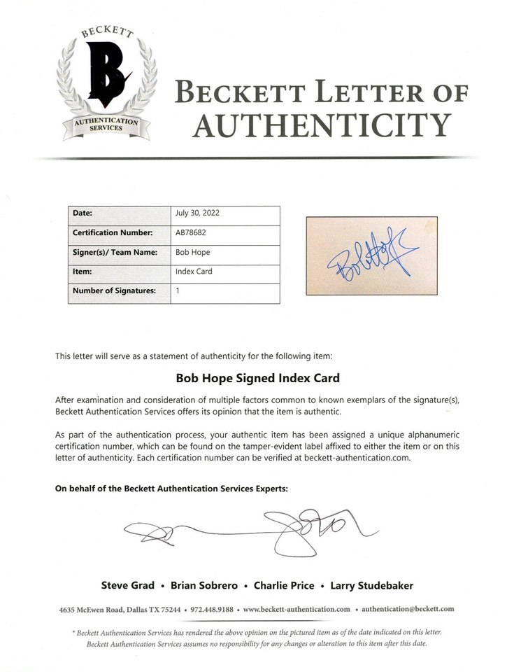 Bob Hope d2003 signed autograph auto 3x5 card Comedian Actor Singer ...