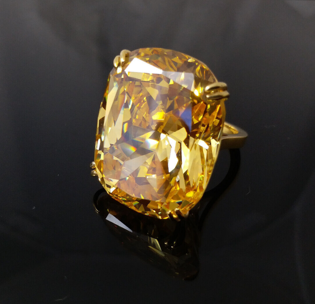 100ct Yellow CZ Ring For Women Evening Cocktail Party 925 SS Huge New ...