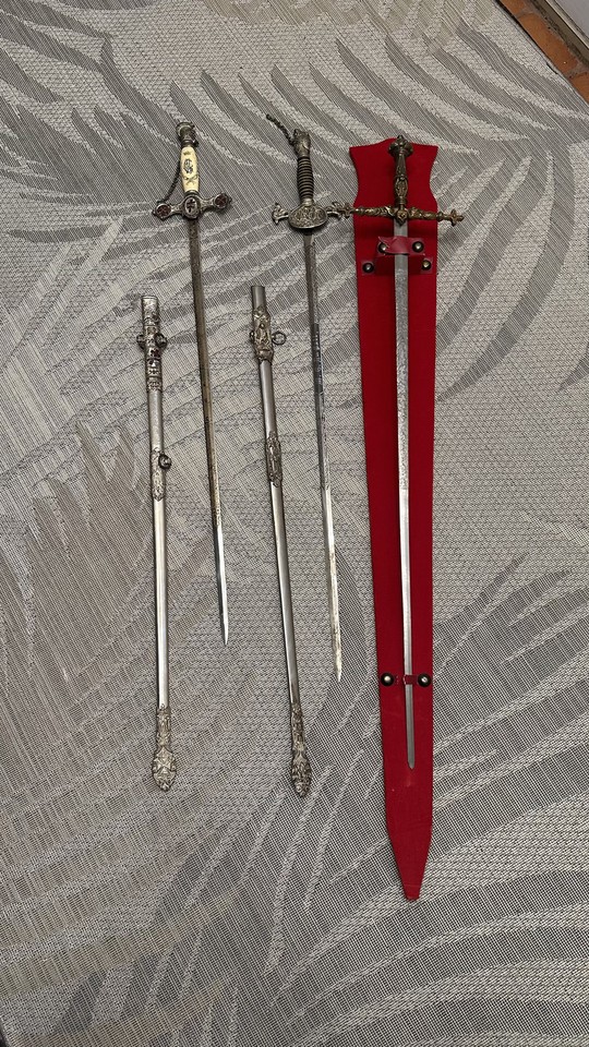 3 Antique Swords - 2 Knights Templar Sword - 1 Gothic with velvet ...