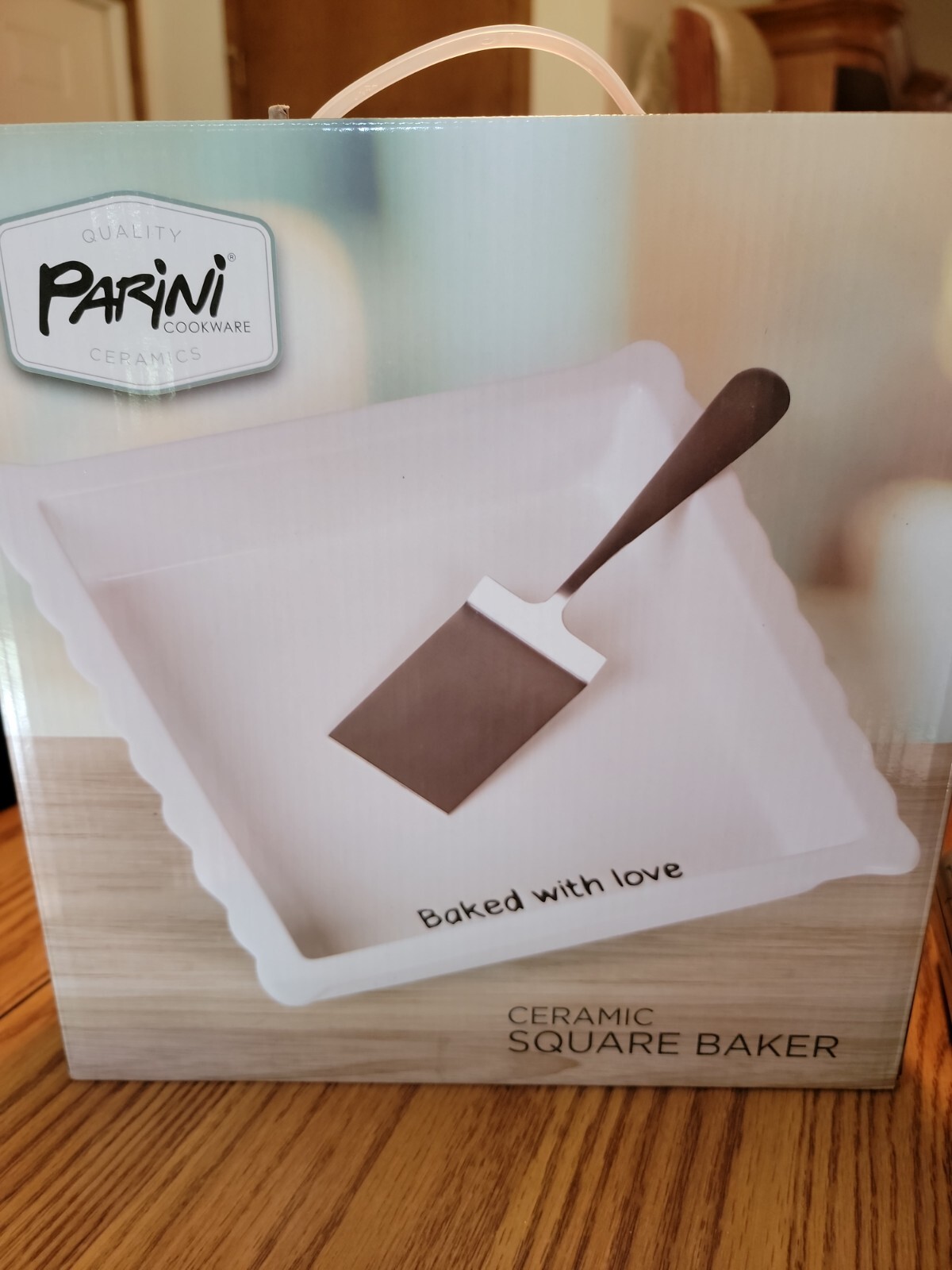 PARINI CERAMIC SQUARE BAKER WITH SPATULA 2 PC SET 'BAKED WITH LOVE' NEW ...