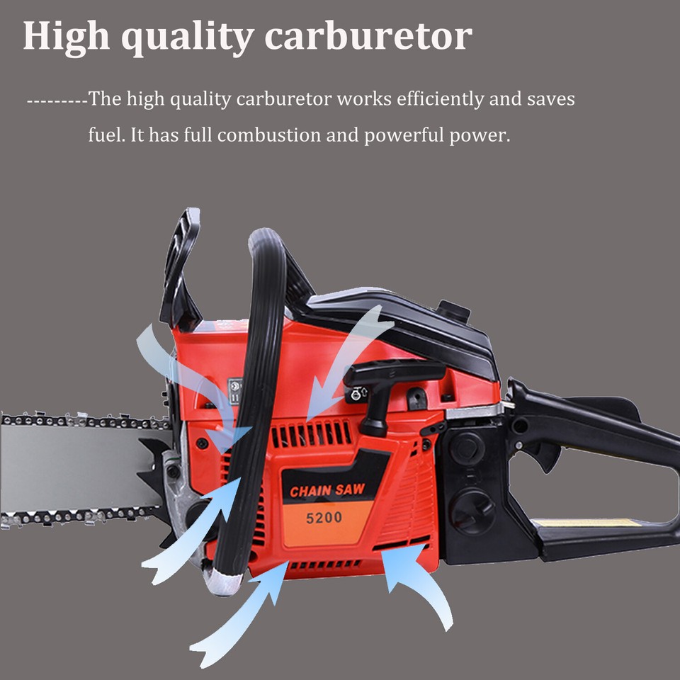 52CC 22” Gasoline Chainsaw Powered Tree Wood Cutting Engine Gas Chain ...