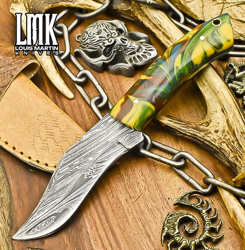 LMK Hand Crafted Skinner Knife Twist Damascus Corain Hiking Limited ...