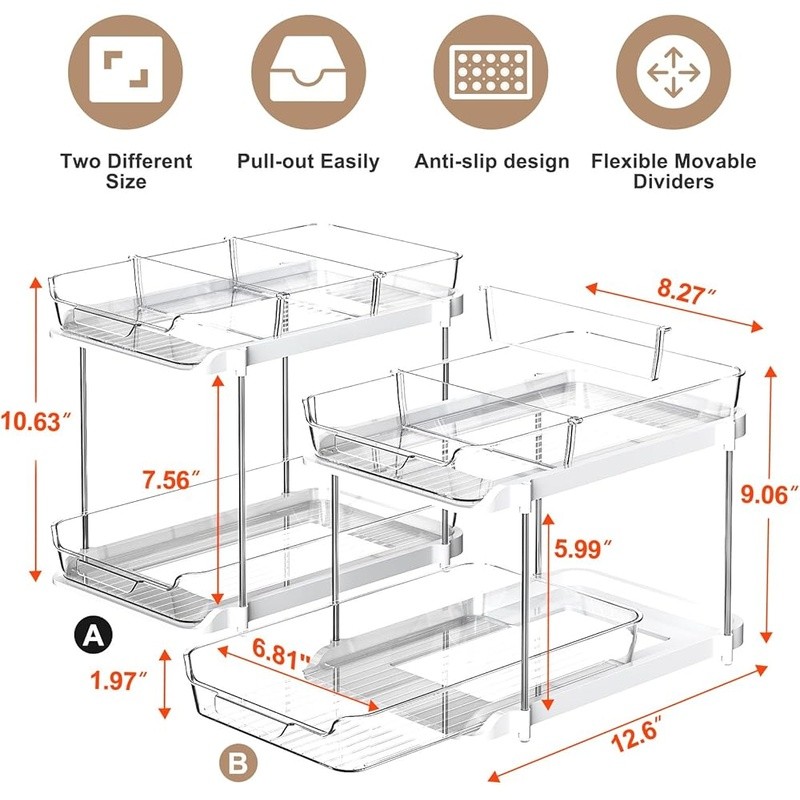 Under Sink Organizer Pull Out Drawers Stackable Storage Kitchen ...