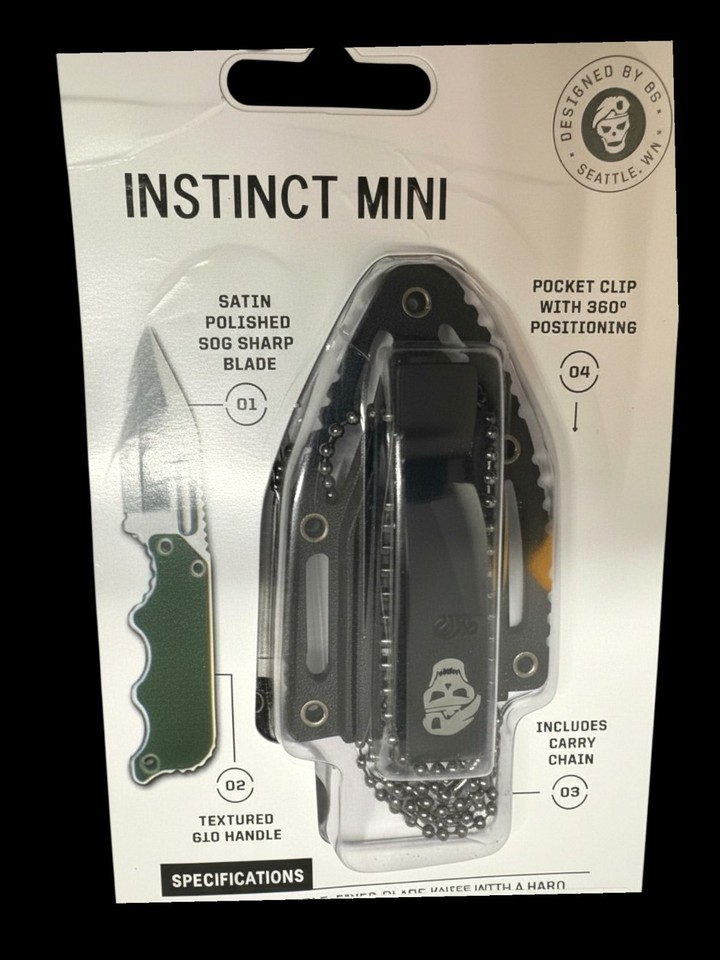 SOG Fixed Blade Instinct Mini 2.3” Satin Black With Nylon Sheath Belt Clip | eBay
