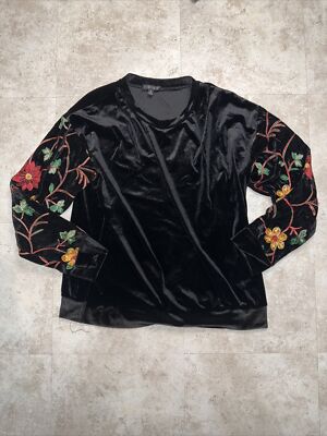 Timing Sweater Womens S Floral Black Velour Long Sleeve Soft | eBay