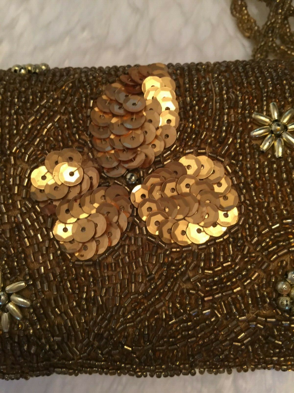 Bijoux Terner Womens Oblong Clutch Evening Bag Gold Sequin Micro Beaded ...