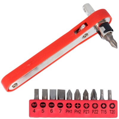 11Pc RIGHT ANGLED OFFSET RATCHET SCREWDRIVER SET Phillips Posi/Pozi ...