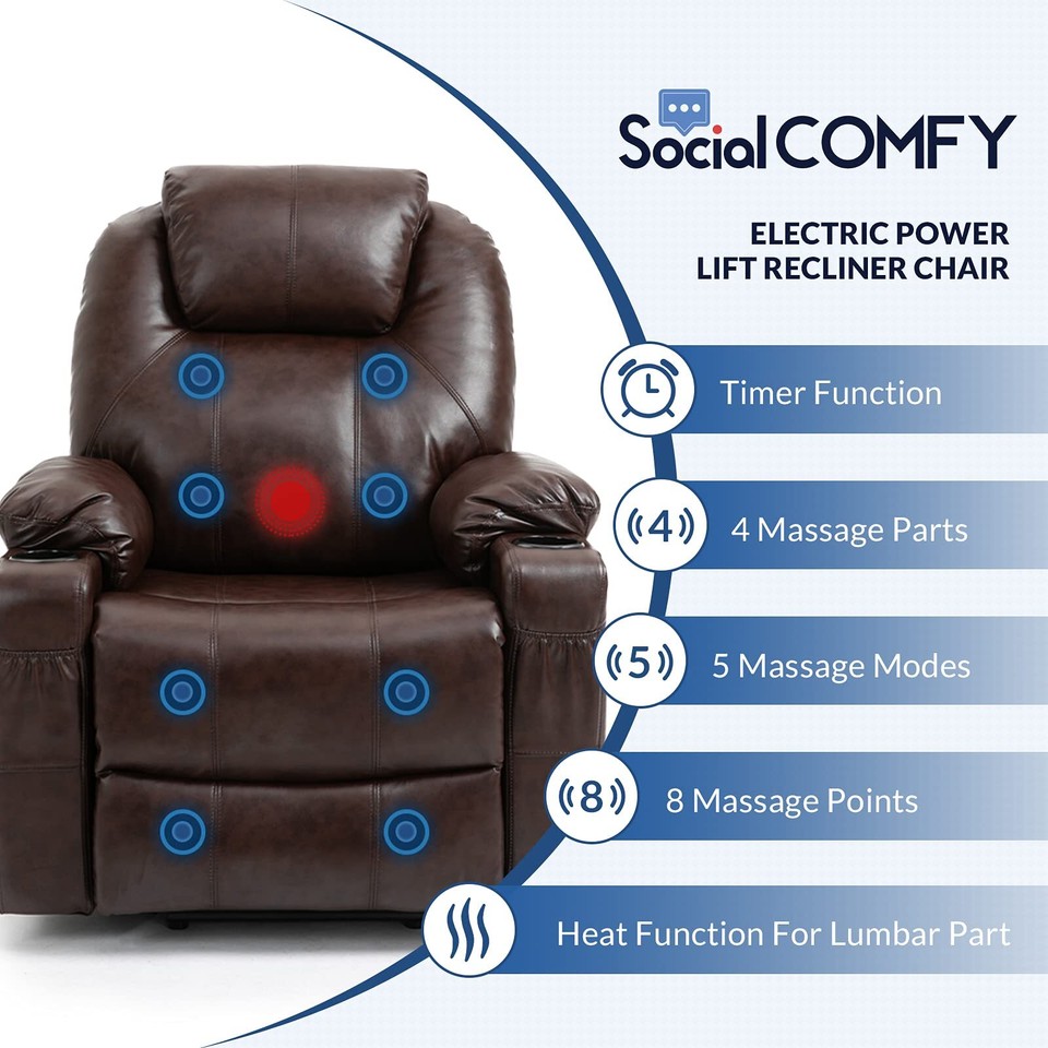 Electric Power Lift Recliner Chair for Elderly with Massage Heat Remote ...