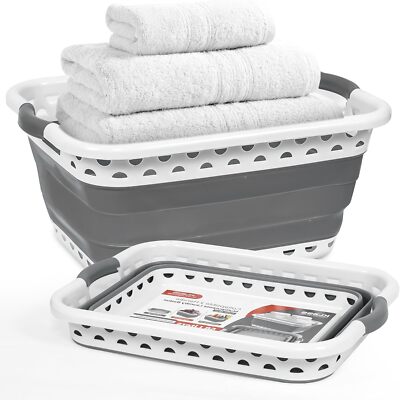 Large 58L Collapsible Laundry Basket with Handles Pop up Plastic ...