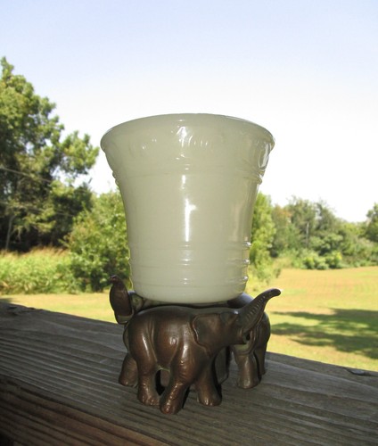Art Deco Petite Metal Elephant Lamp & Vintage Glass Custard Light Shade ...