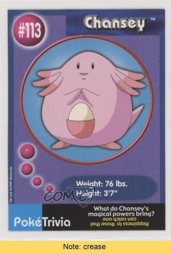 1999 Burger King Pokemon Master Trainer Collection Chansey #113 READ ...