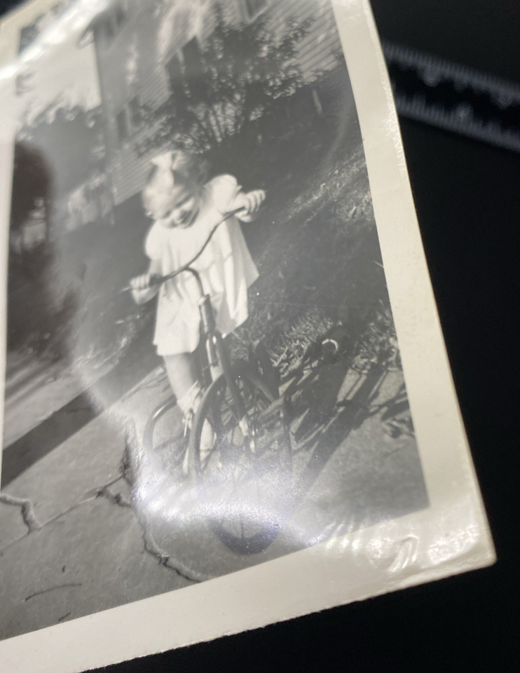 1950s Cute Adorable Young Little Girl Riding Tricycle Bike Sidewalk ...