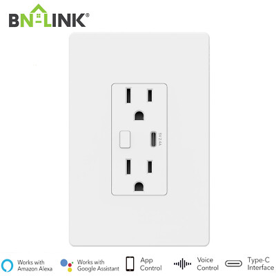 BN-LINK Electrical Outlet in-Wall Smart Wi-Fi With High Speed 2.1A USB ...