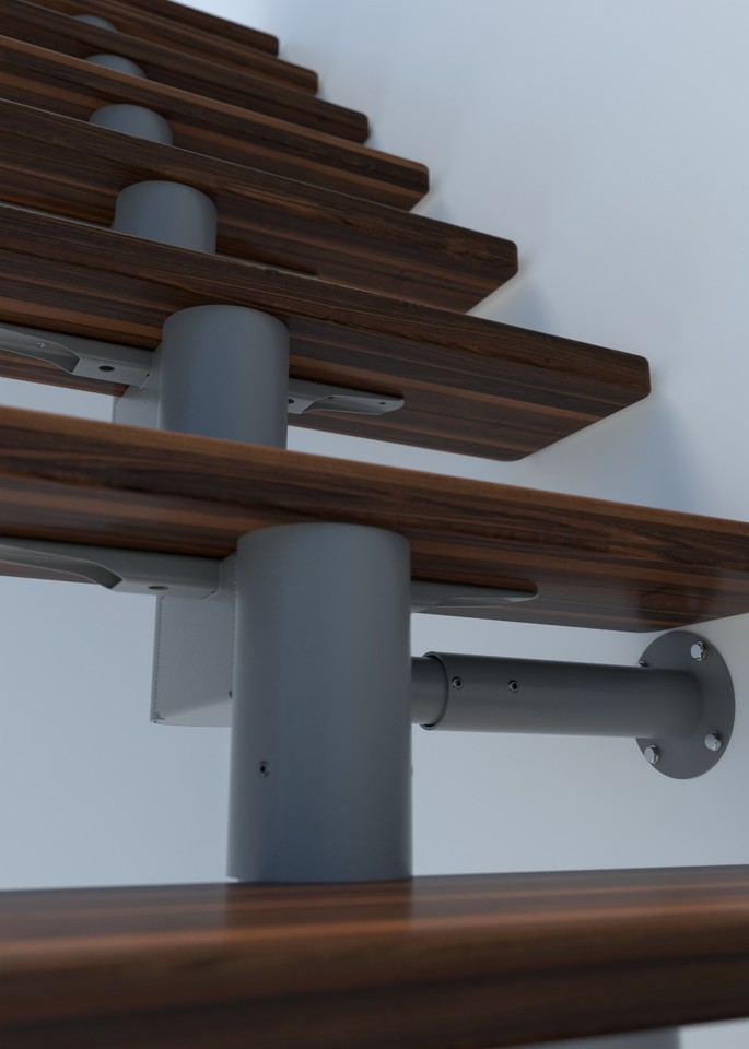 Indoor Straight Staircase Kit Central Stringer Cable Railing Wood Step ...