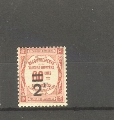 France Stamp Tax N°54 " 2F On 60c Red " New Xx-Small | eBay Australia