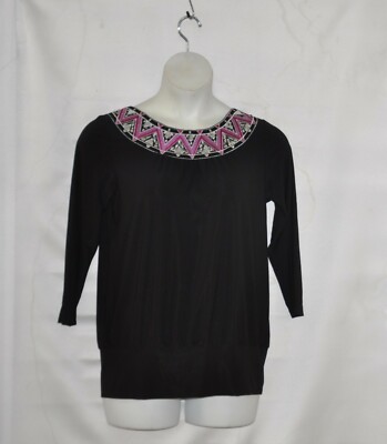 Bob Mackie Jeweled Triangle Knit Top Size S Black | eBay