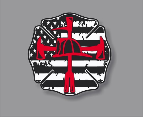 American Flag Thin Red line Firefighter Halligan Axe Helmet Decal ...