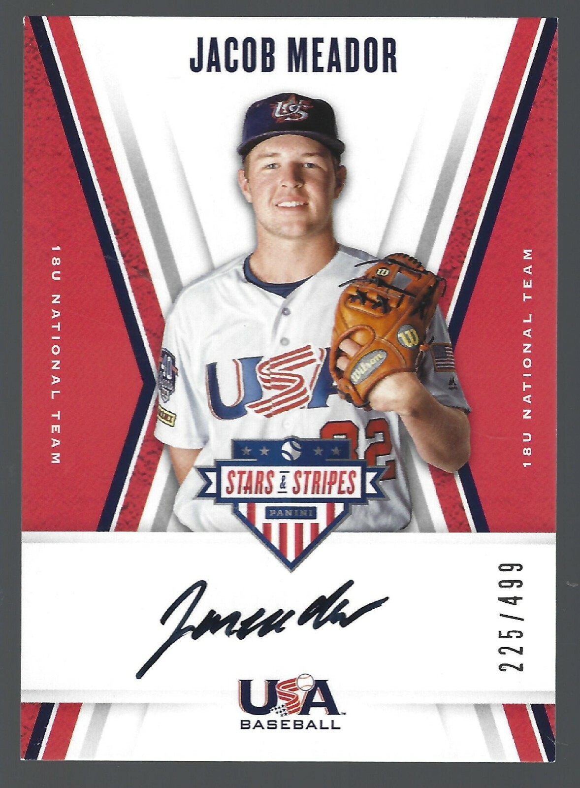 2019 USA Stars & Stripes 18U Signatures Black Ink #JM Jacob Meador 255/ ...