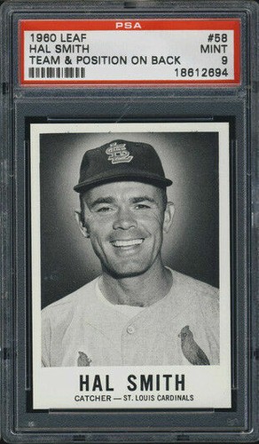1960 Leaf #58 Hal Smith (Team & Position on Back) PSA 9 St. Louis ...