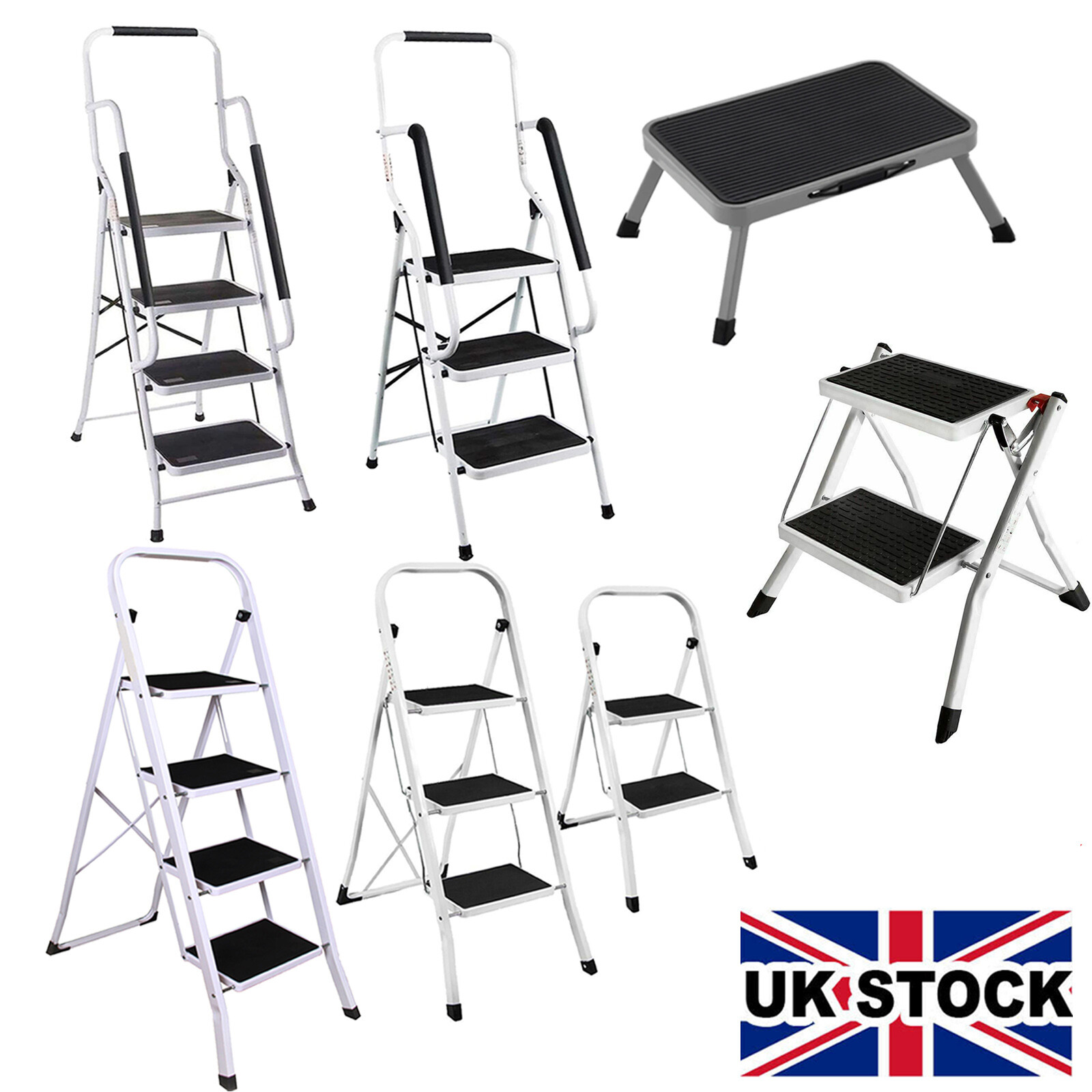 Foldable Non Slip Step Steel Ladder tread 2 3 4 Stepladder Safety ...