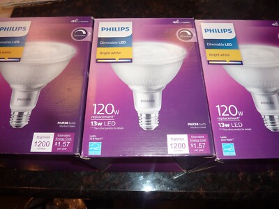 Philips LOT OF 3 LED 120W PAR38 Floodlight Light Bulbs BRIGHT White ...