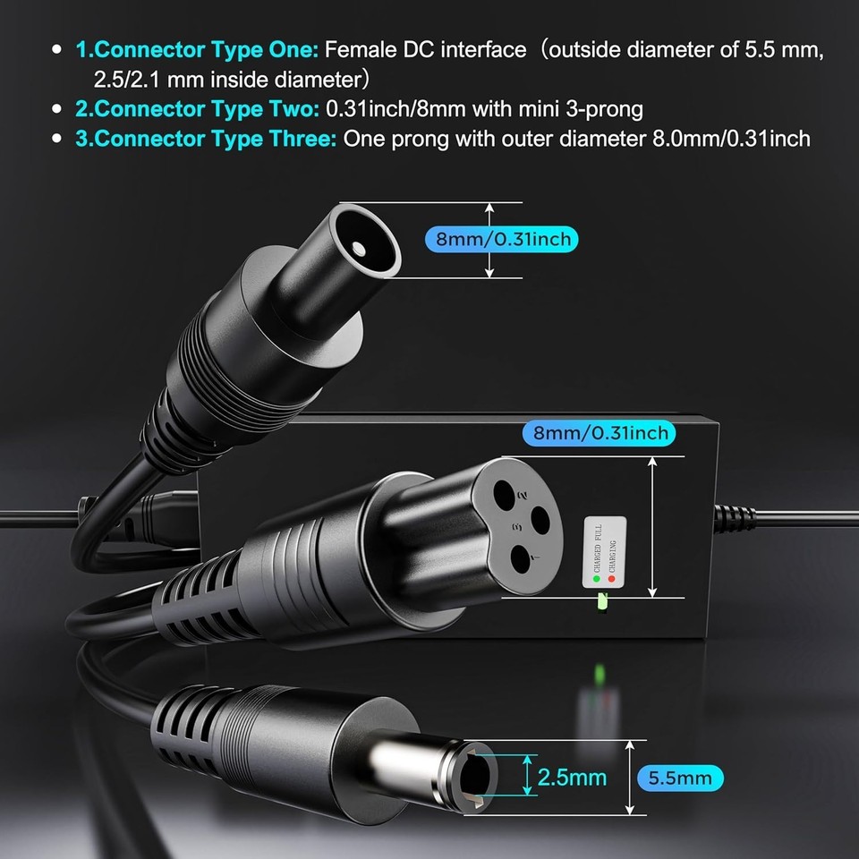 Universal 42V 2A Fast Charger - 3 Connector Types for 36V Lithium ...