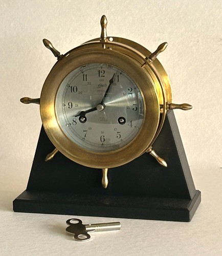 Schatz Brass Ships Bell Clock Helmsman Wheel 8-day | eBay Australia