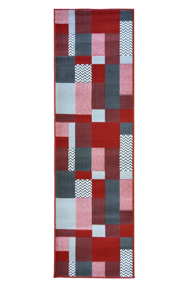 Red and Grey Rug Modern Geometric Pattern Large Small Low Pile Woven ...