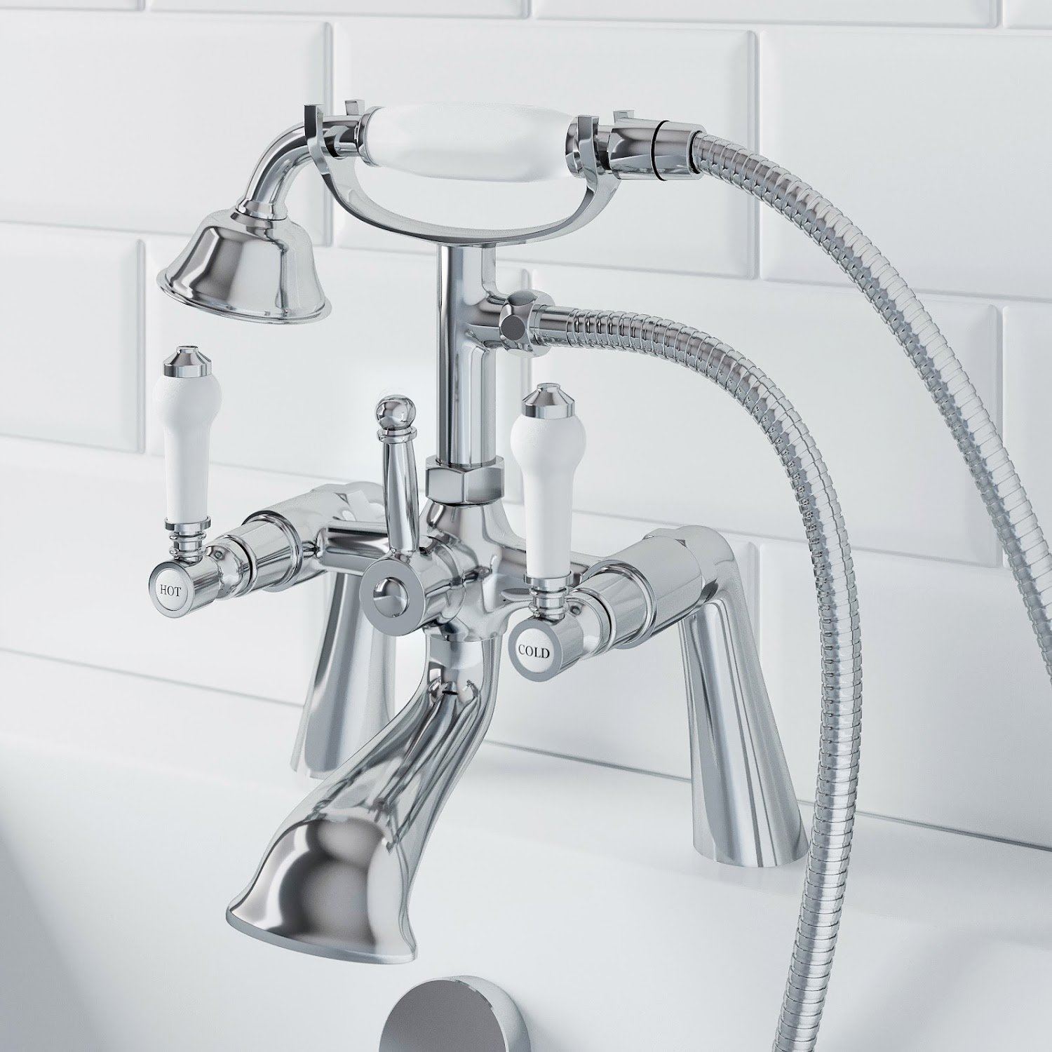 Traditional Bathroom Bath Shower Head Mixer Tap Lever Handle Polished ...