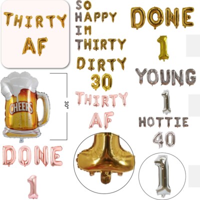 16" Dirty 30 AF Foil Balloons Letters Gold Silver Birthday Theme Party ...