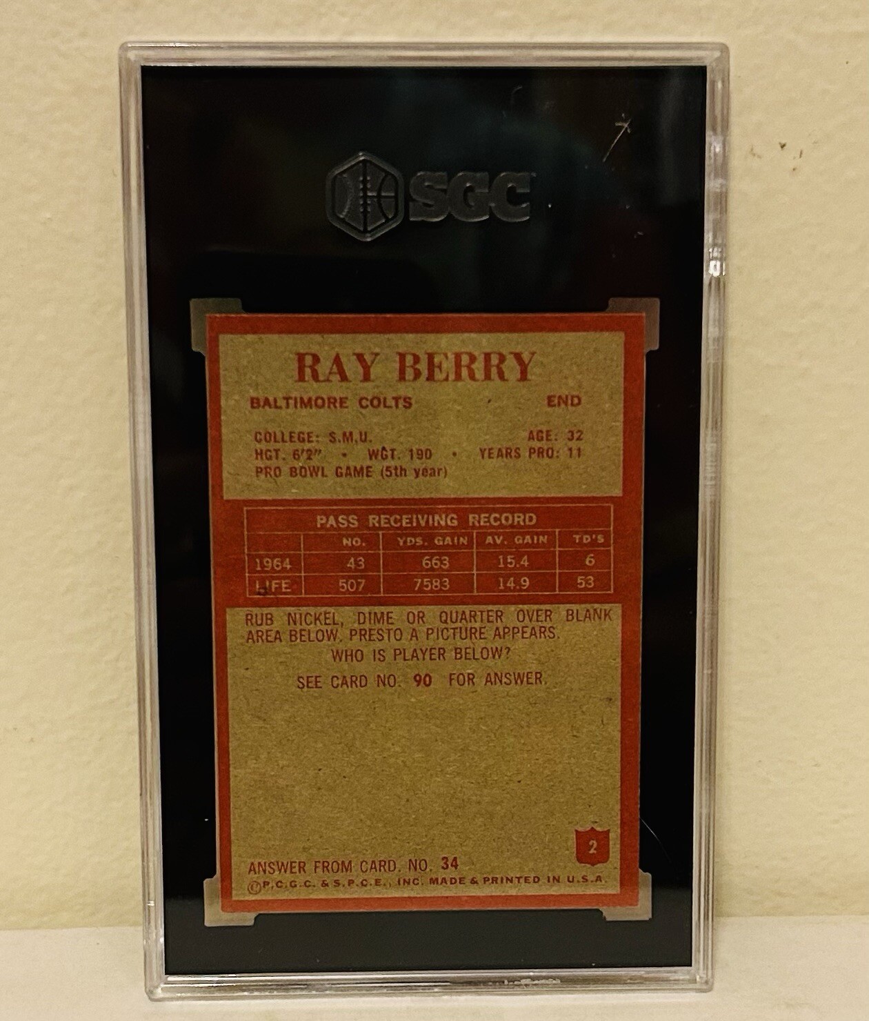 1965 Philadelphia Football - Ray Berry, Baltimore Colts - SGC 7.5 NM+ ...