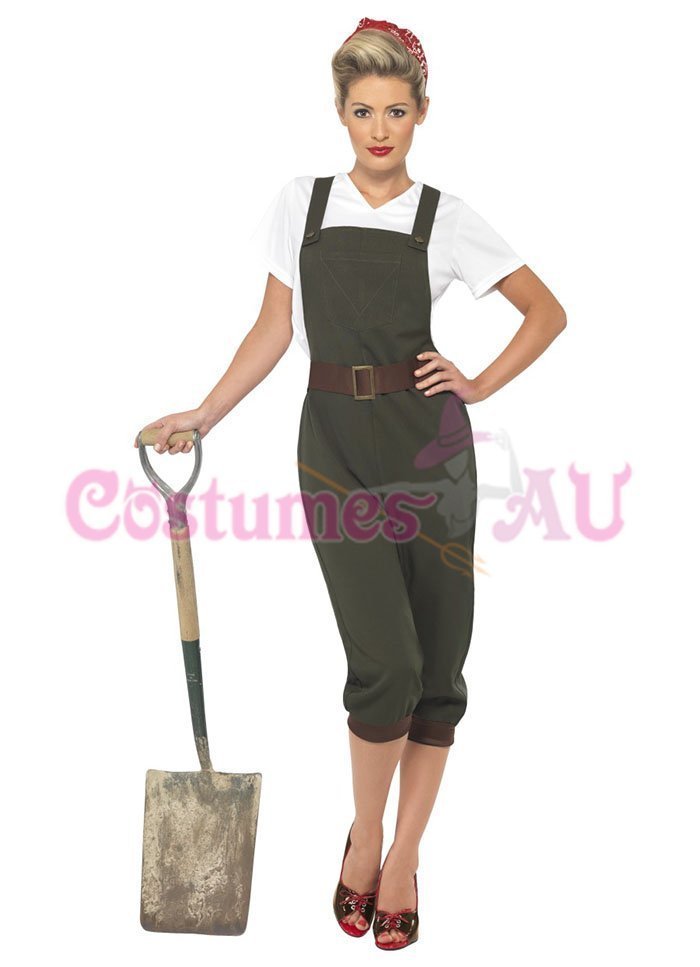 Ladies WW2 Land Girl Costume World War 2 Wartime Outfit 40s Army Fancy ...