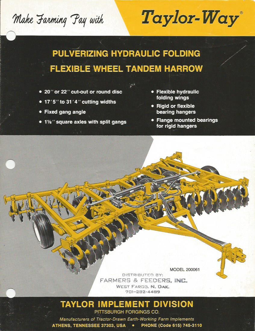Farm Implement Brochure - Taylor-Way - Folding Tandem Harrow - c1979 ...