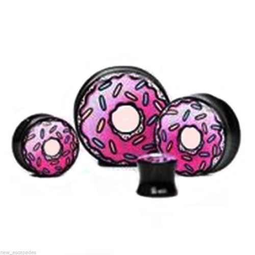PAIR-Donut w/Sprinkles Acrylic Screw On Stash Ear Plugs 10mm/00 Gauge ...