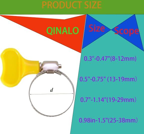 14-Pack Yellow Stainless Steel Hose Clamps Adjustable Thumb Screw Key ...