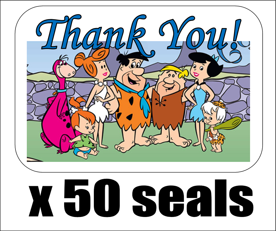 50 Flintstones Thank You Envelope Seals / Labels / Stickers, 1" x 1.5 ...