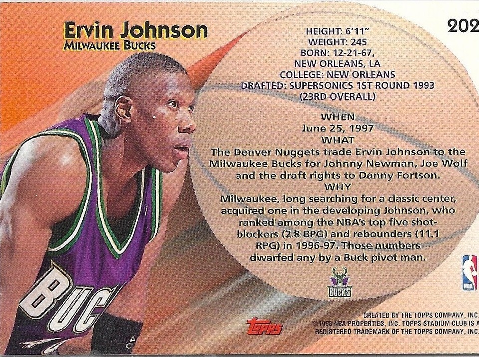1997 1998 Topps Stadium Club Ervin Johnson 202 Transactions Milwaukee ...