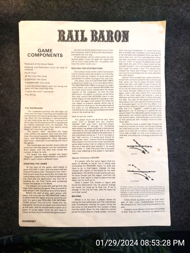 Vtg 1977 Avalon Hill RAIL BARON Replacement RULES (C9B3) | eBay